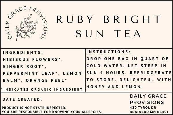 Ruby Bright Sun Tea - Daily Grace Provisions – Daily Grace Provisions LLC